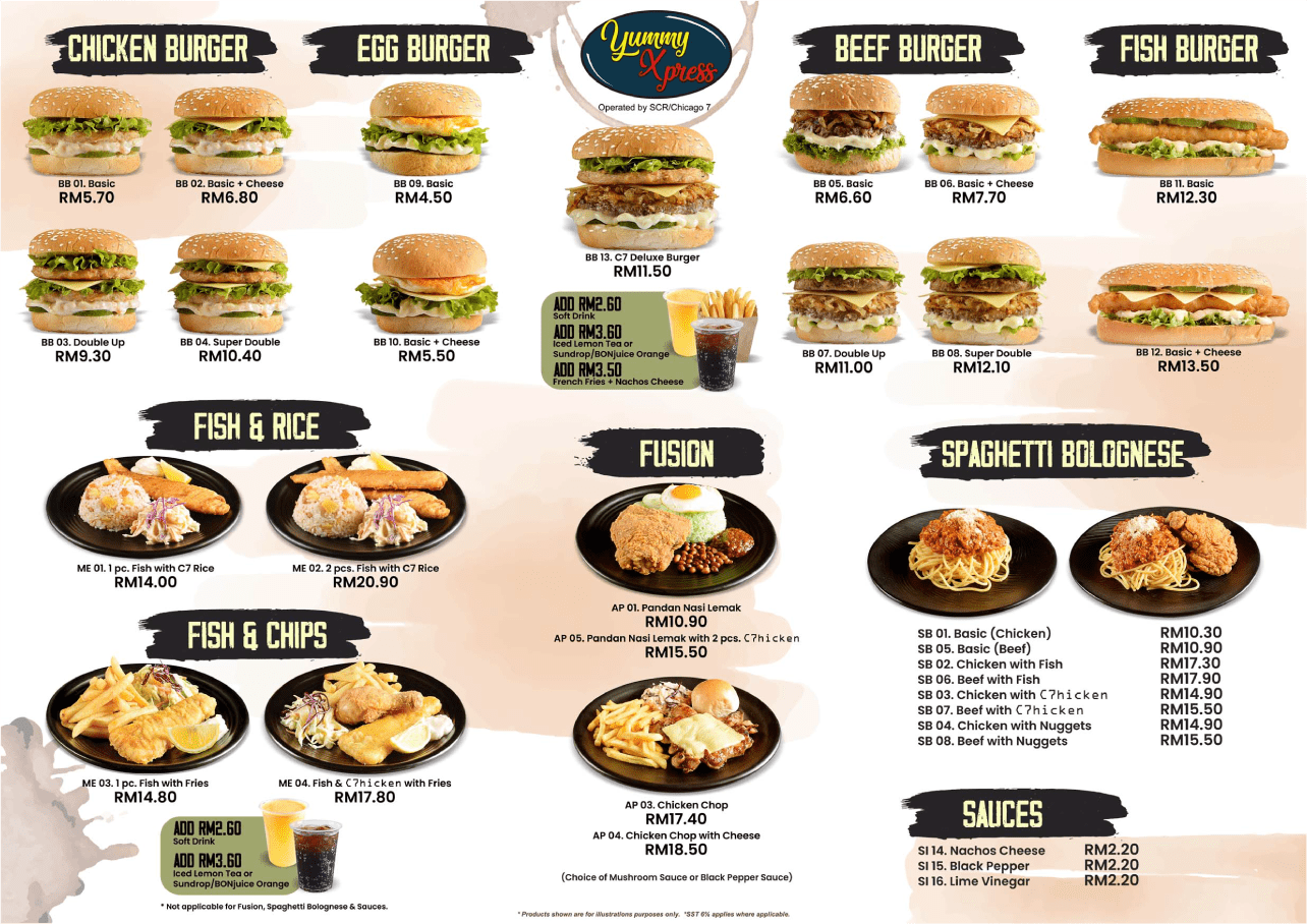 Menu - SCR | SCR Xpress | Yummy Xpress